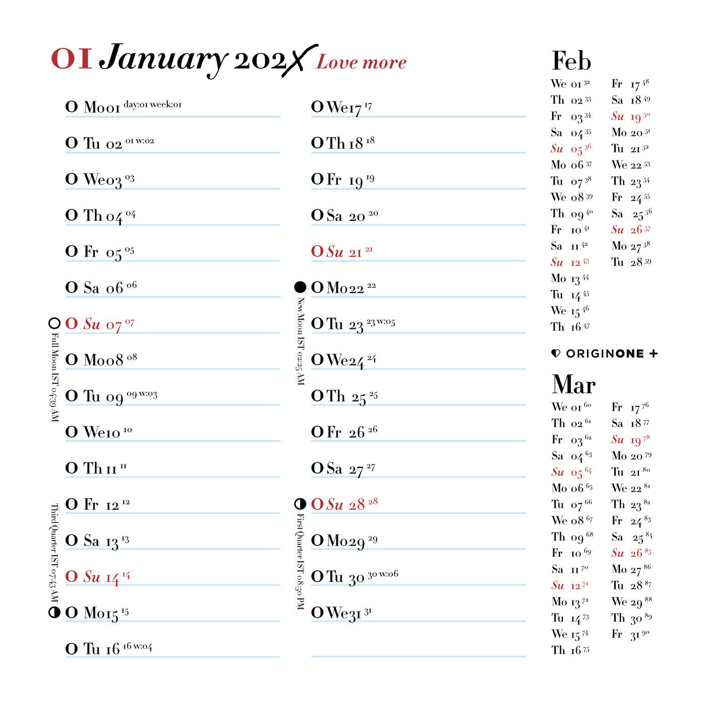 Calendars – Origin One
